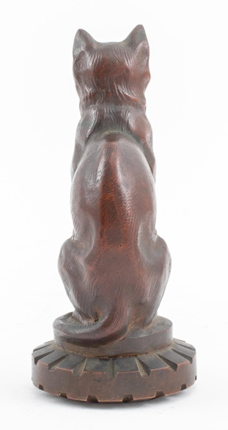 Art Deco Patinated Bronze Seated Cat Sculpture For Sale at 1stDibs