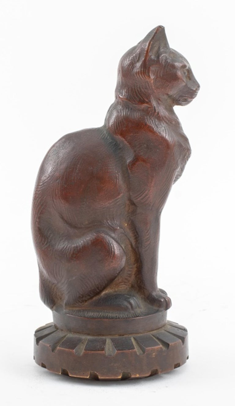 Art Deco Patinated Bronze Seated Cat Sculpture For Sale at 1stDibs