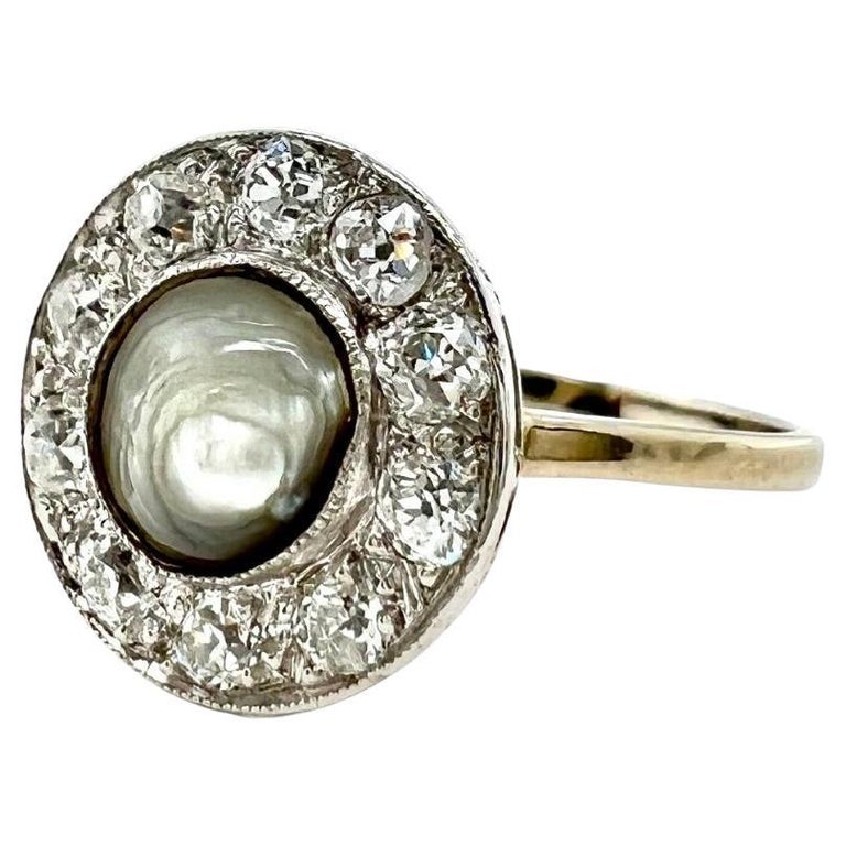 Art Deco Pearl Diamond 9 Karat White Gold Target Ring For Sale at 1stDibs