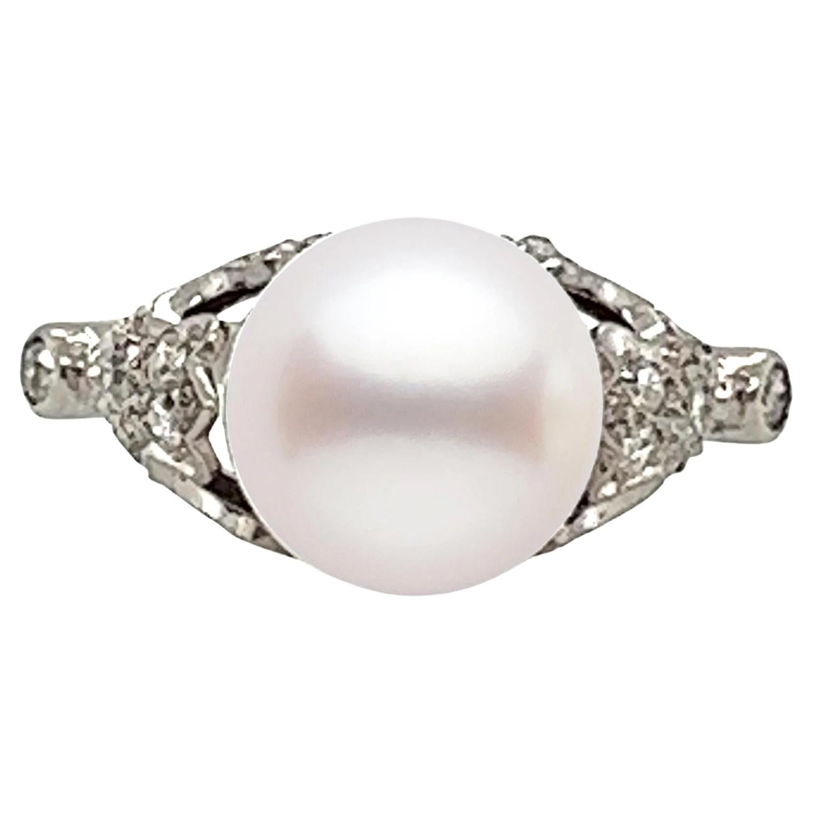 Art Deco Pearl Diamond Solitaire Cocktail Ring .25ct Natural Original ...