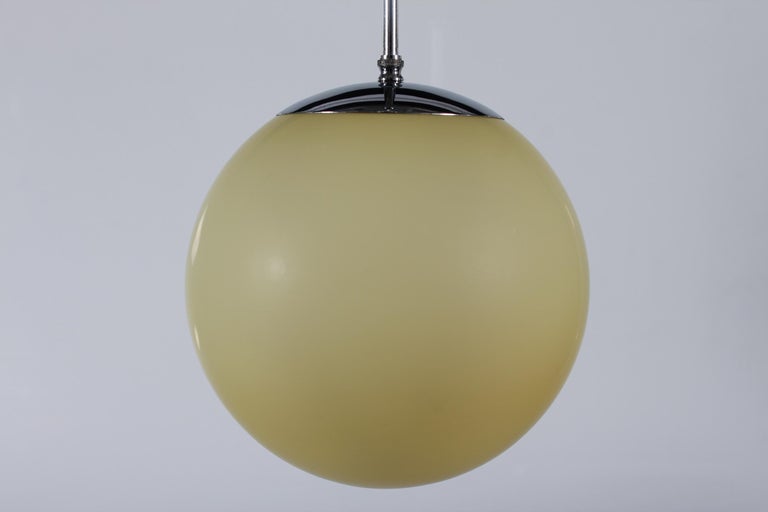 Art Deco Pendant Light Ball-Shaped Light Yellow Shade + Chrome, Denmark ...