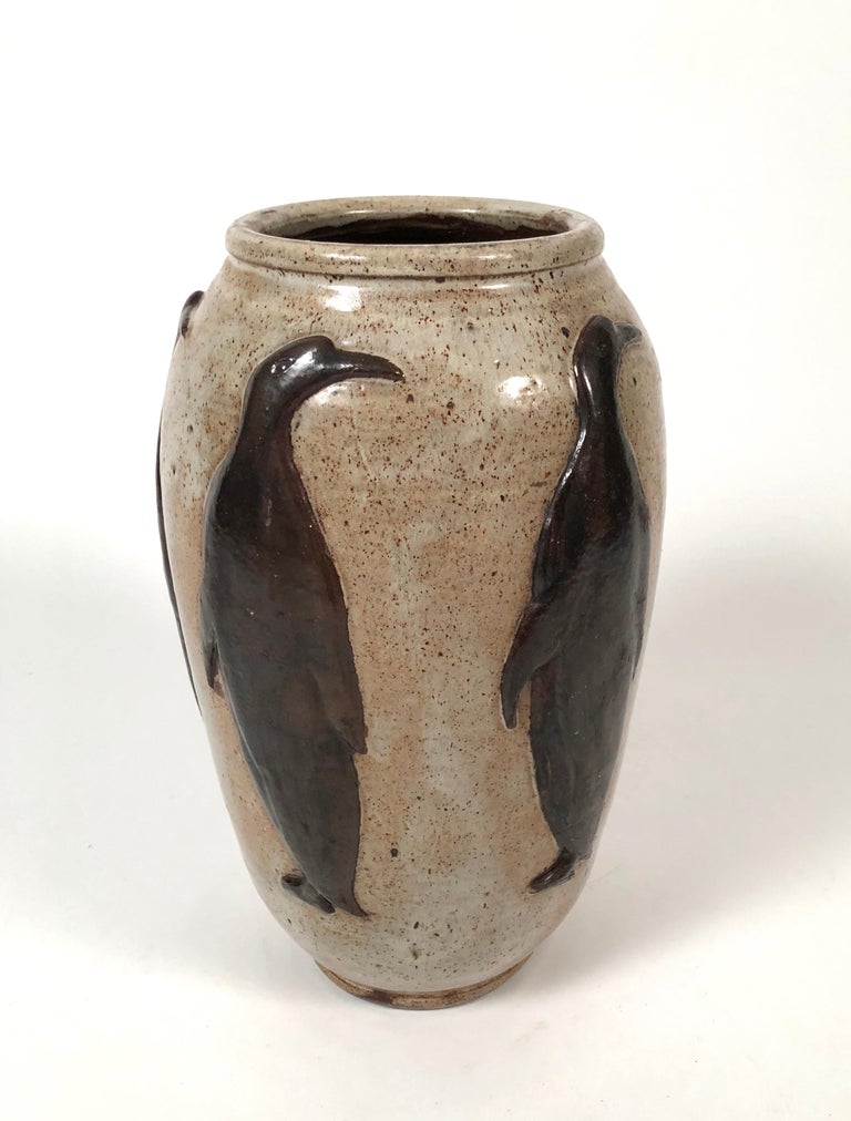 Art Deco Penguin Stoneware Vase, Belgian, circa 1930 at 1stDibs