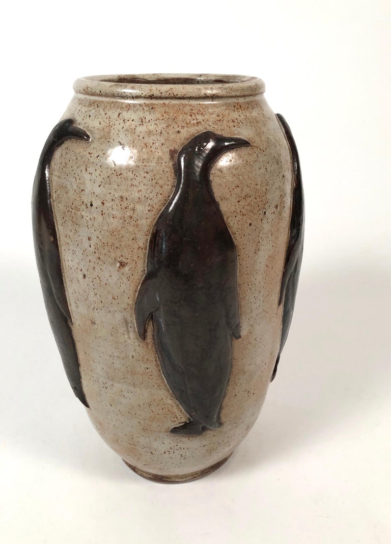 Art Deco Penguin Stoneware Vase, Belgian, circa 1930 at 1stDibs