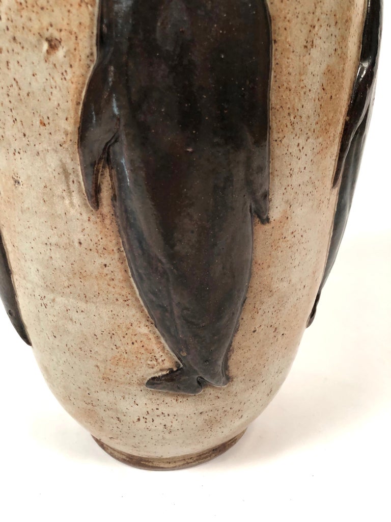 Art Deco Penguin Stoneware Vase, Belgian, circa 1930 at 1stDibs