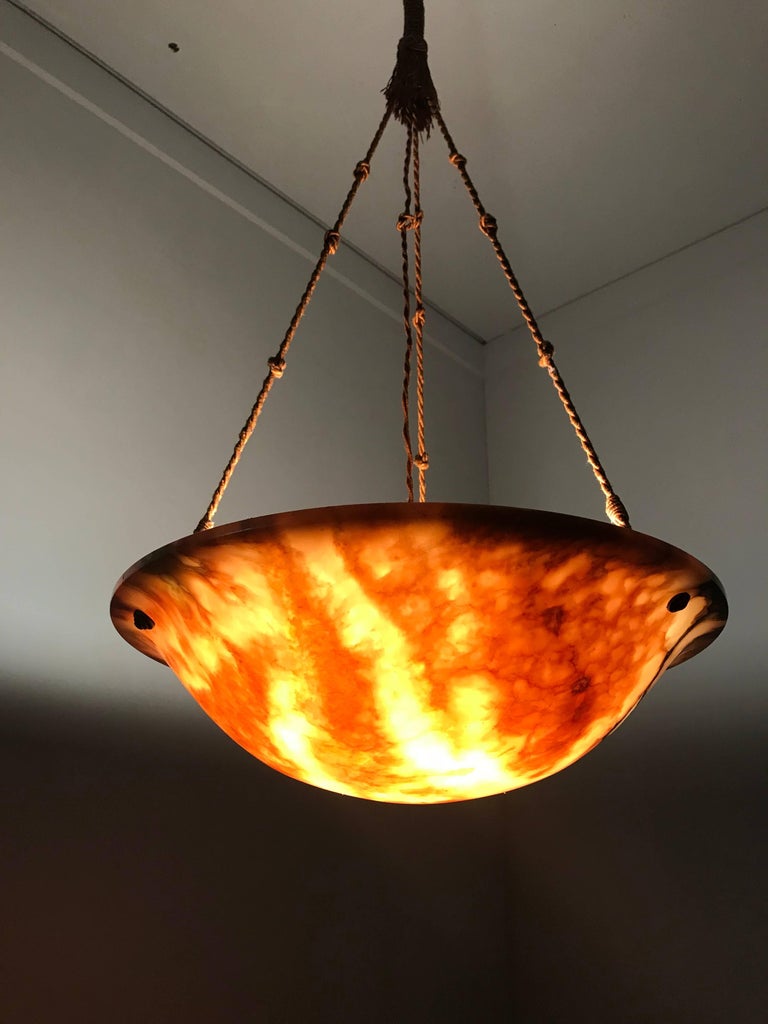 Large Art Deco Period Alabaster Pendant Ceiling Light Fixture w ...