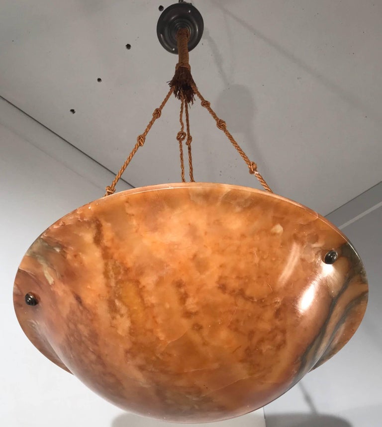 Large Art Deco Period Alabaster Pendant Ceiling Light Fixture w ...