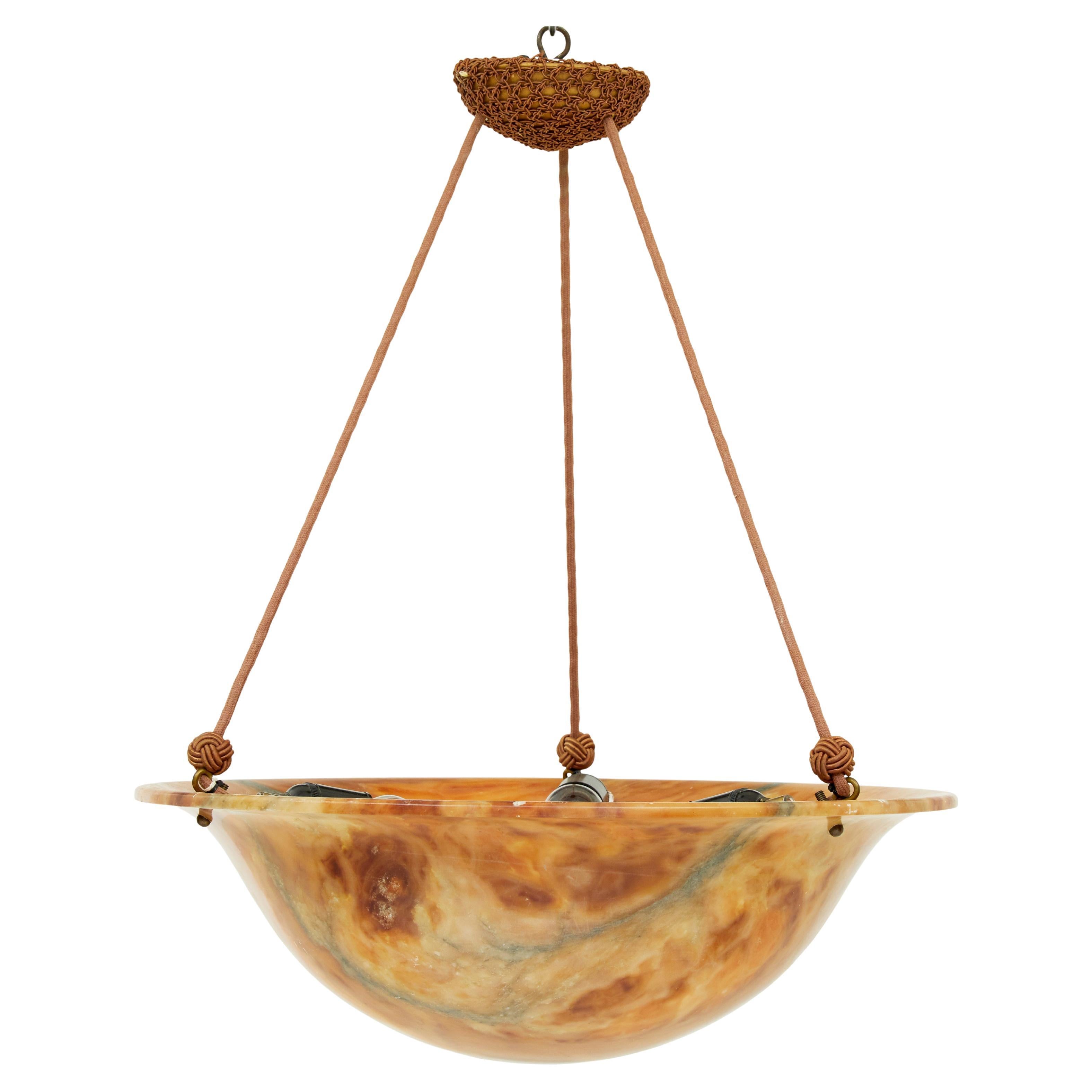 Swedish alabaster art deco hanging dish light For Sale at 1stDibs