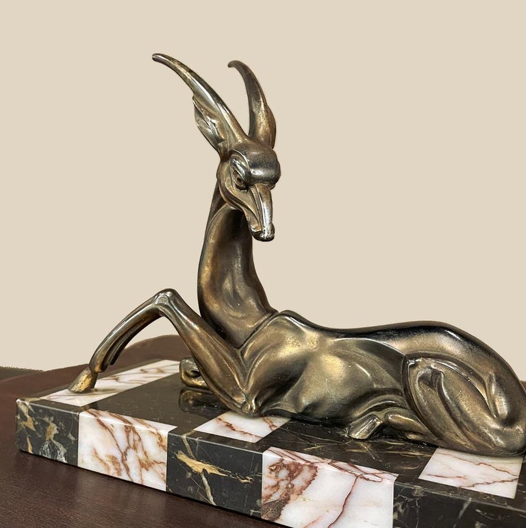 Art Deco Period Bronze Statue of Deer and Gazelle on Marble Base For ...