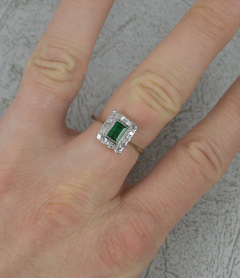 Art Deco Period Emerald and Diamond 18ct White Gold Panel Cluster Ring ...