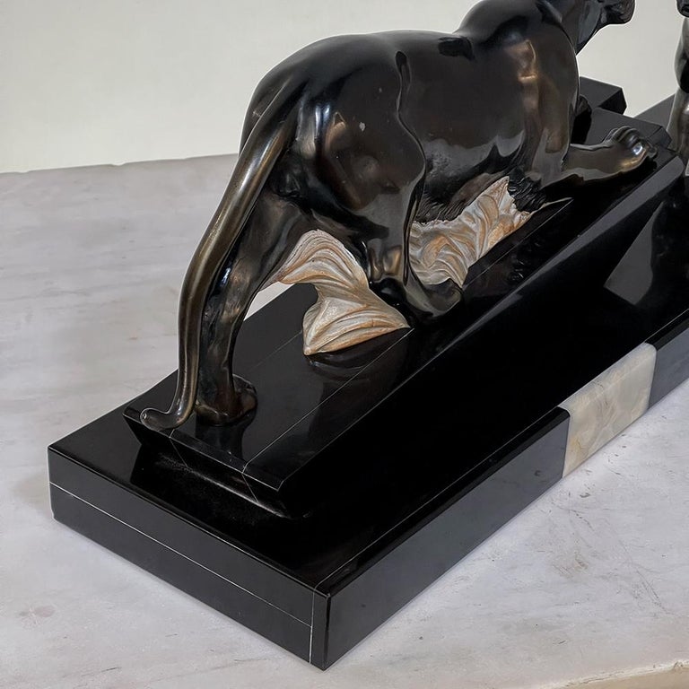 Art Deco Period French Sculpture of Tigers on Polished Slate Base For ...