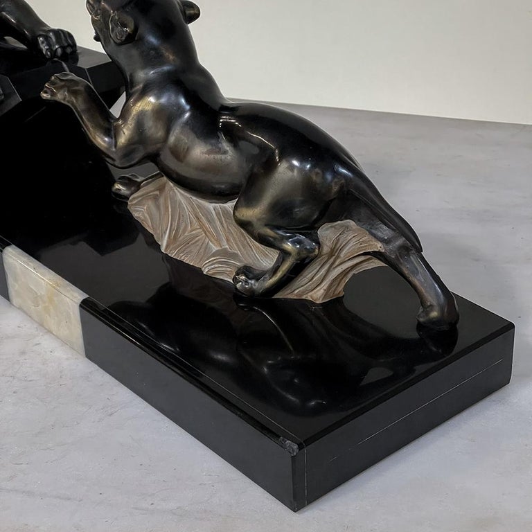 Art Deco Period French Sculpture of Tigers on Polished Slate Base For ...