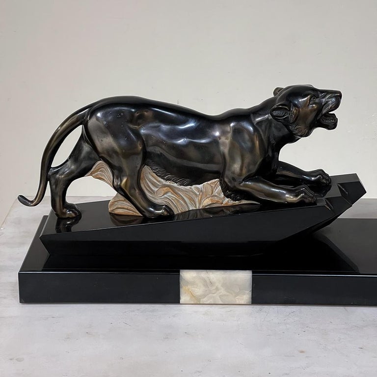 Art Deco Period French Sculpture of Tigers on Polished Slate Base For ...