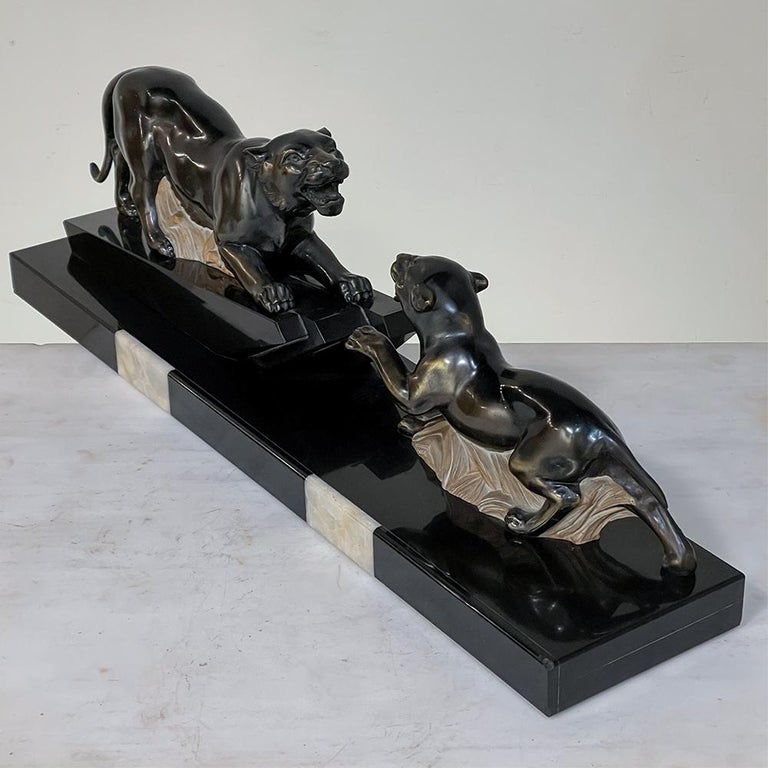 Art Deco Period French Sculpture of Tigers on Polished Slate Base For ...