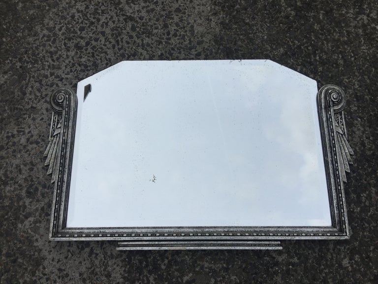 Art Deco Period Mirror in Carved and Silvered Wood, Around 1930, Good ...