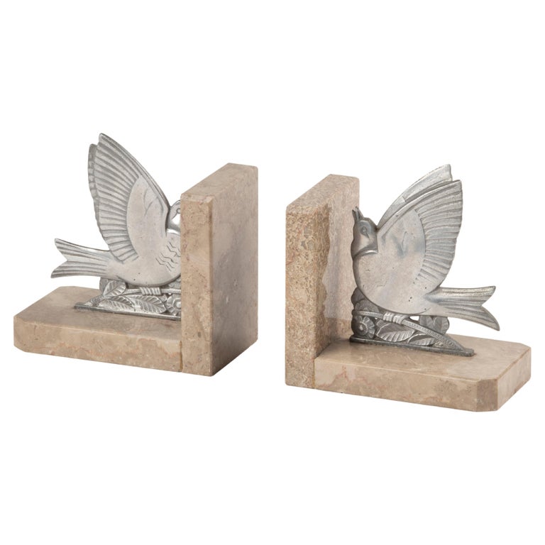Art Deco Period Nickel Plated Brass Bookends with Birds at 1stDibs