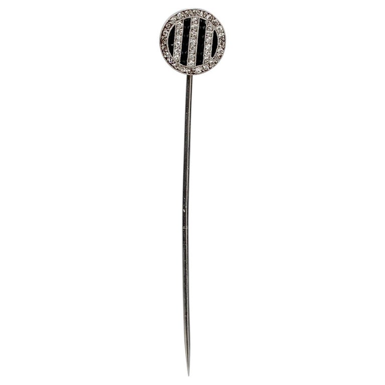 Art Deco Period Platinum, Diamond and Onyx Stick Pin For Sale at 1stDibs
