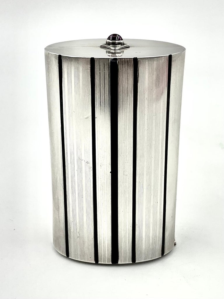 Art Deco Period Sterling Silver, Enamel, Cabochon Amethyst Pill Box ...