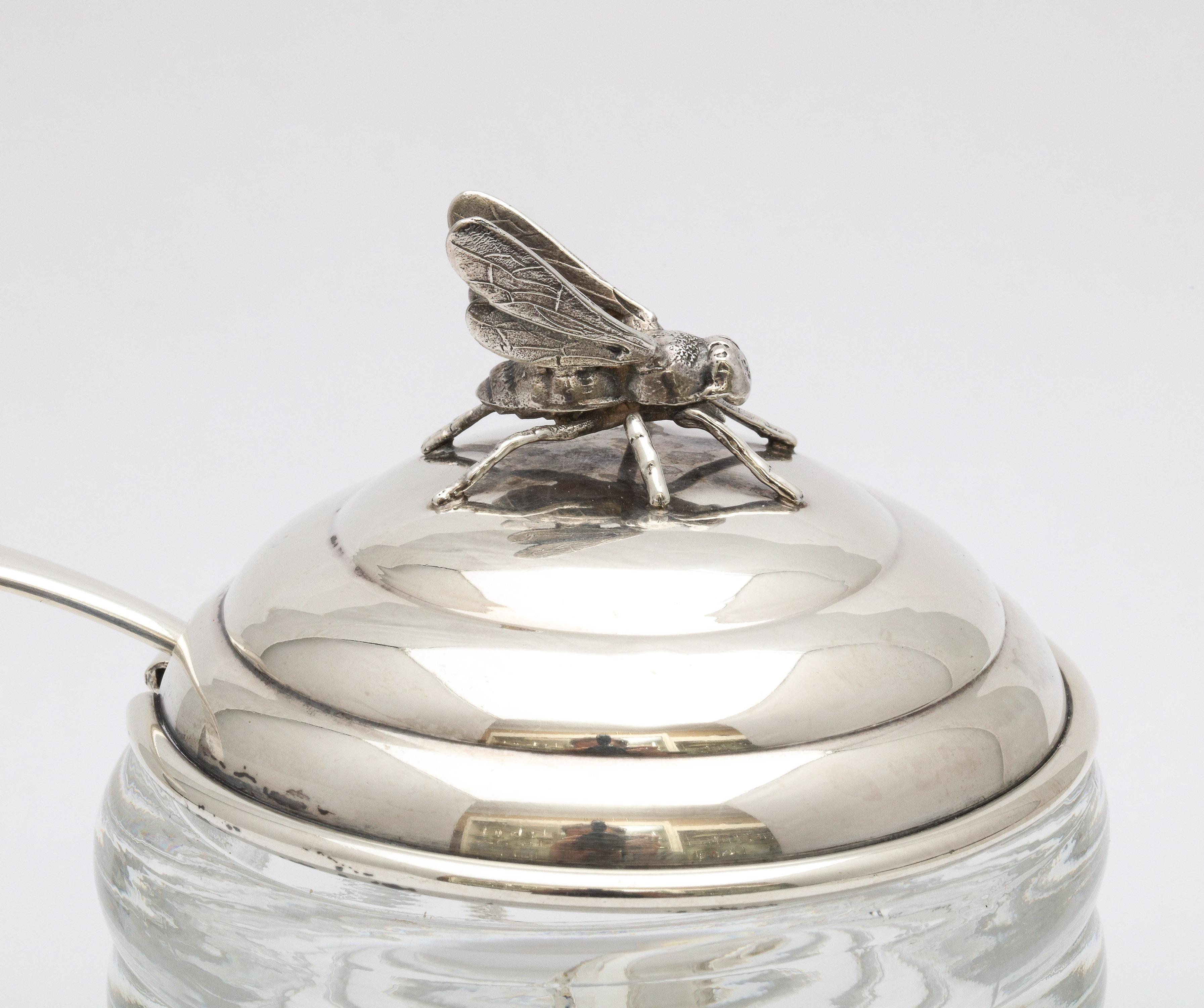Art Deco Period Sterling Silver-Mounted Beehive-Form Honey Jar With ...