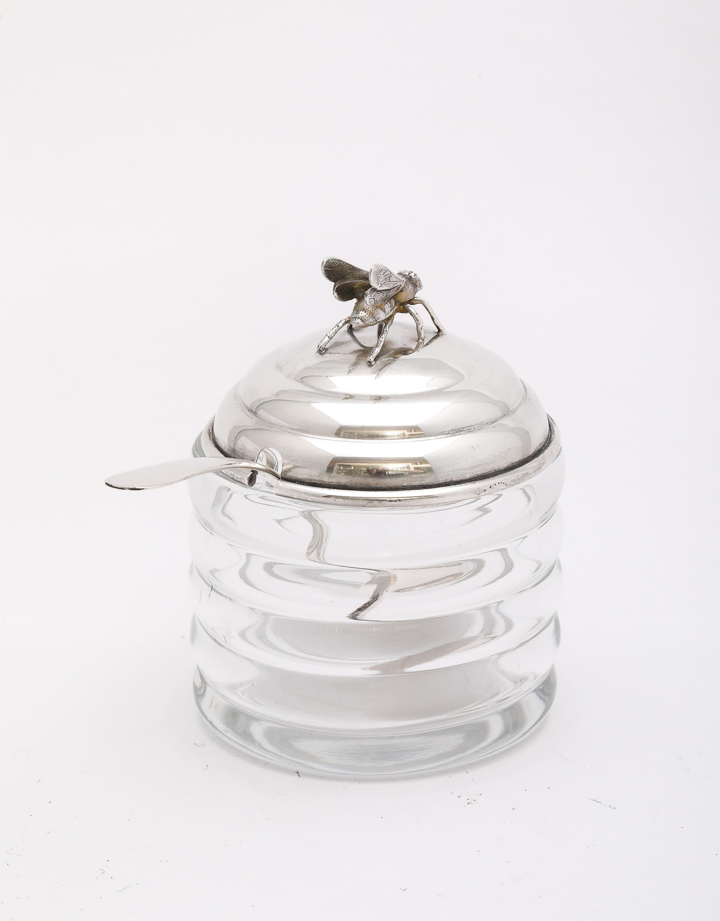 Art Deco Period Sterling Silver-Mounted Beehive Honey Jar With Original ...