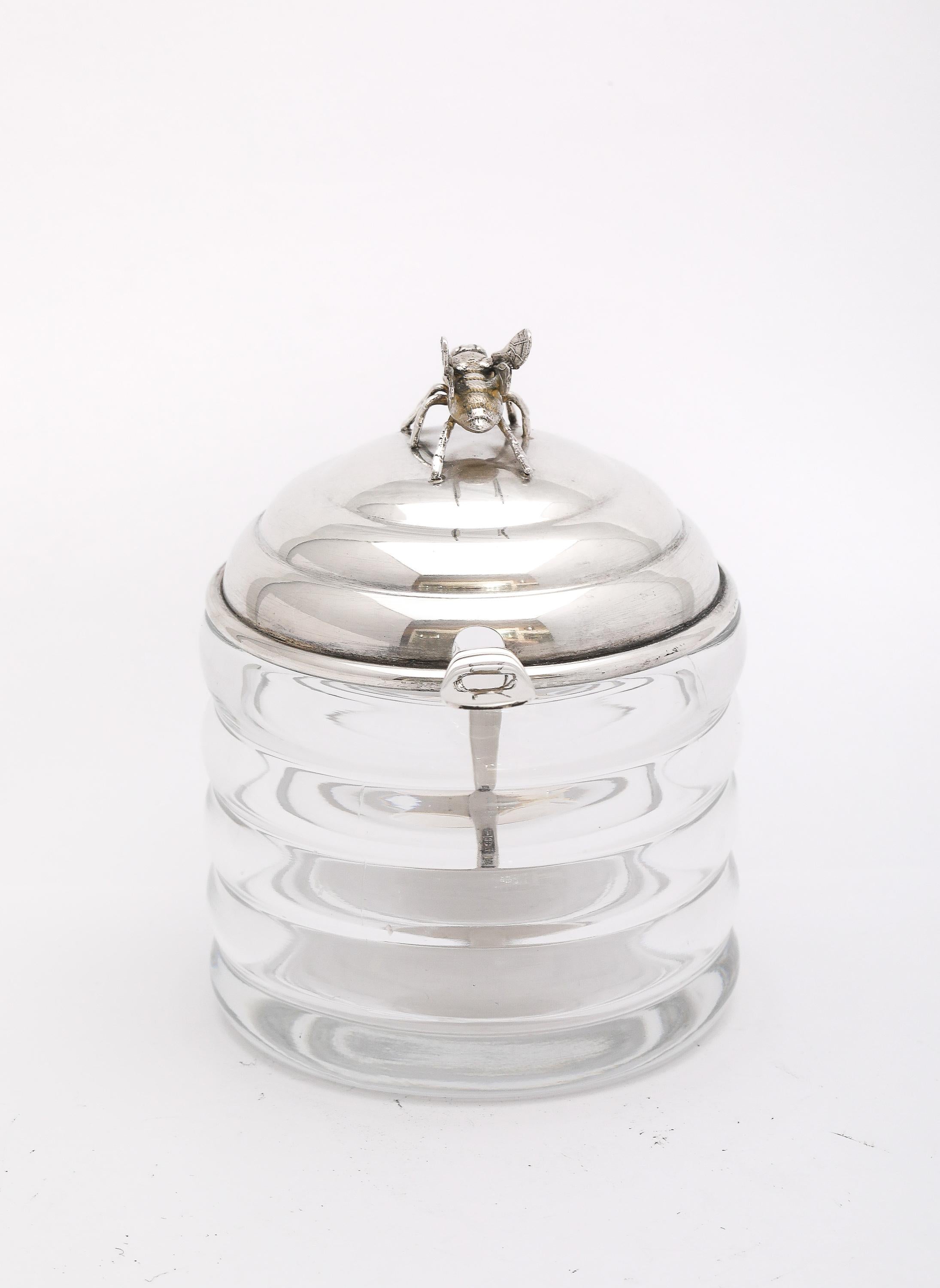 Art Deco Period Sterling Silver-Mounted Beehive Honey Jar With Original ...