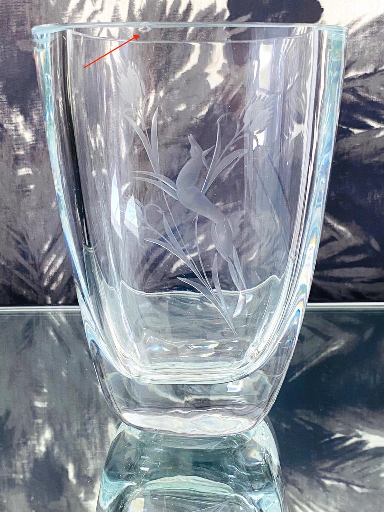 Art Deco Petite Crystal Glass Vase with Etched Leaping Doe, Sweden ...