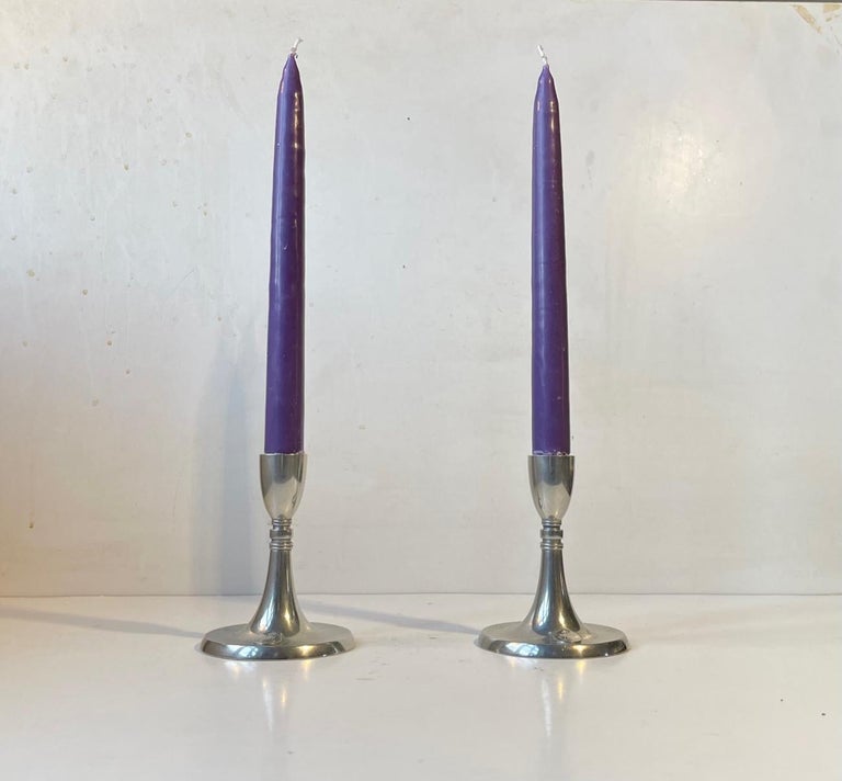 Art Deco Pewter Candlesticks by Just Andersen, 1940s For Sale at 1stDibs