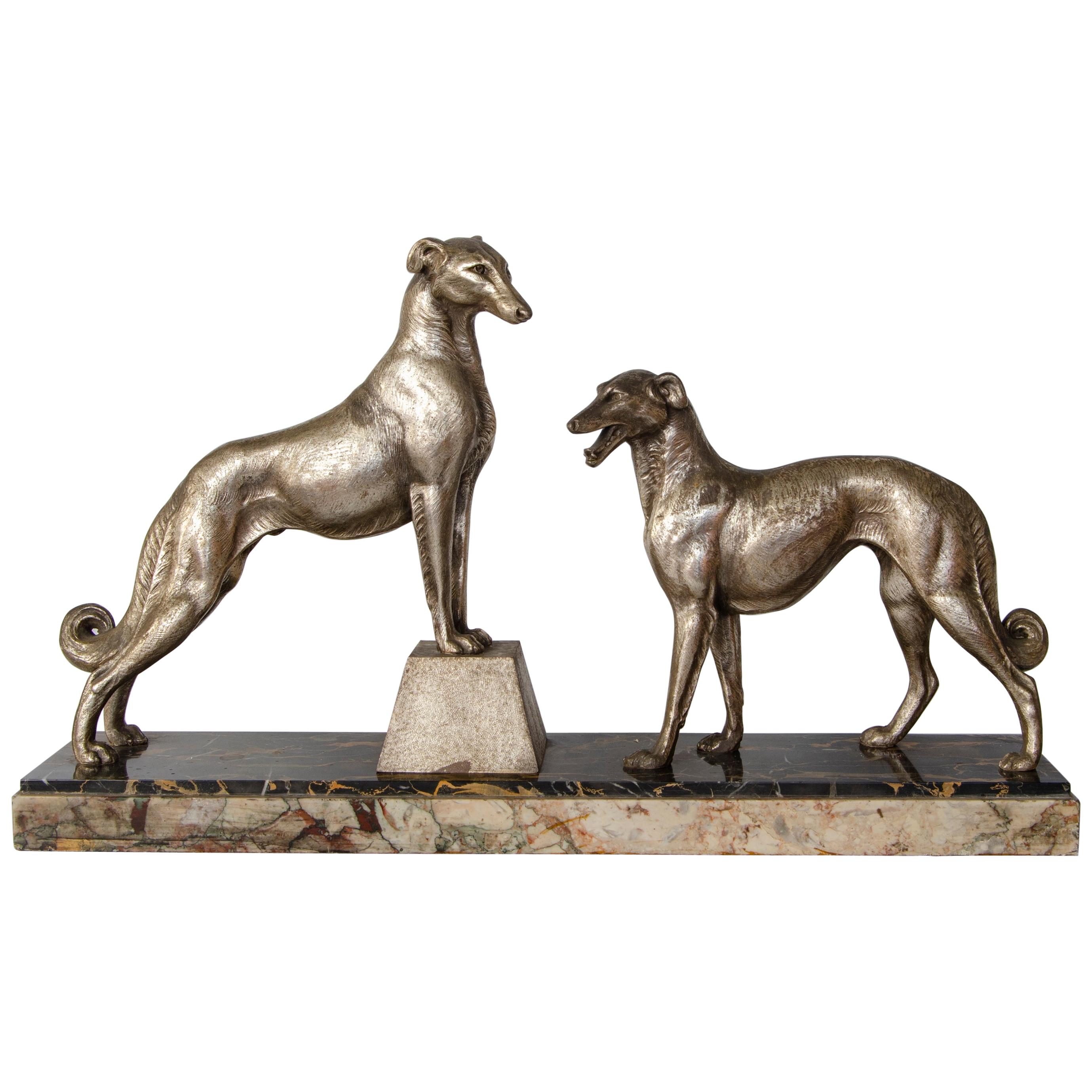 French Art Deco Bronze Sculpture "Greyhounds" by "A. Bazzony" at 1stDibs