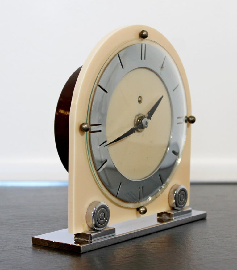 Art Deco Pink Celluloid Mantle Shelf Clock with Round Face on Chrome ...