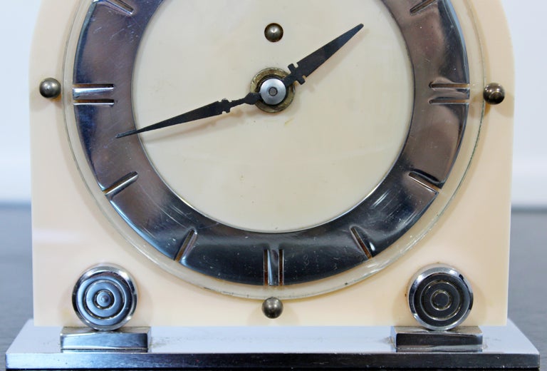 Art Deco Pink Celluloid Mantle Shelf Clock with Round Face on Chrome ...