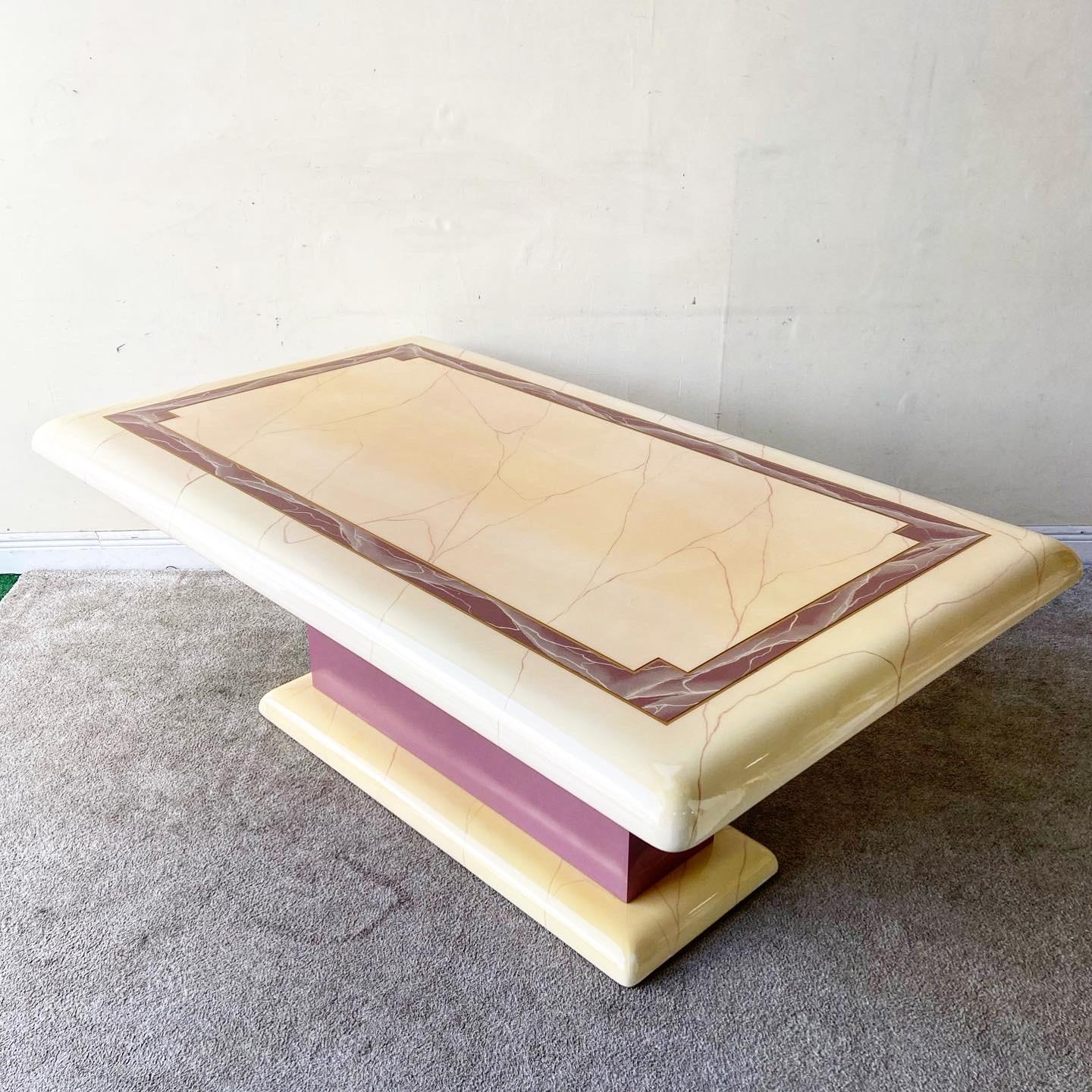 Art Deco Pink and Cream Epoxy Lacquered Dining Table on Pink Pedestal ...