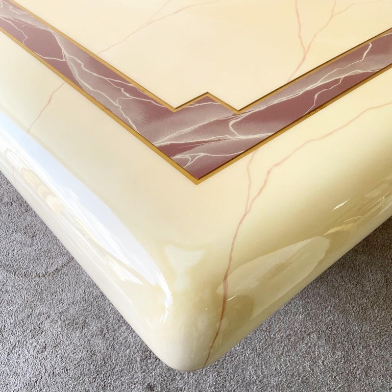 Art Deco Pink and Cream Epoxy Lacquered Rectangular Dining Table on ...