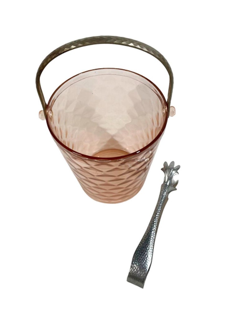 Art Deco Pink Optic Diamond Glass Ice Bucket and Tongs by Fenton Glass ...