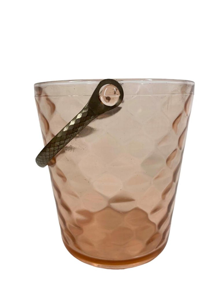 Art Deco Pink Optic Diamond Glass Ice Bucket and Tongs by Fenton Glass ...