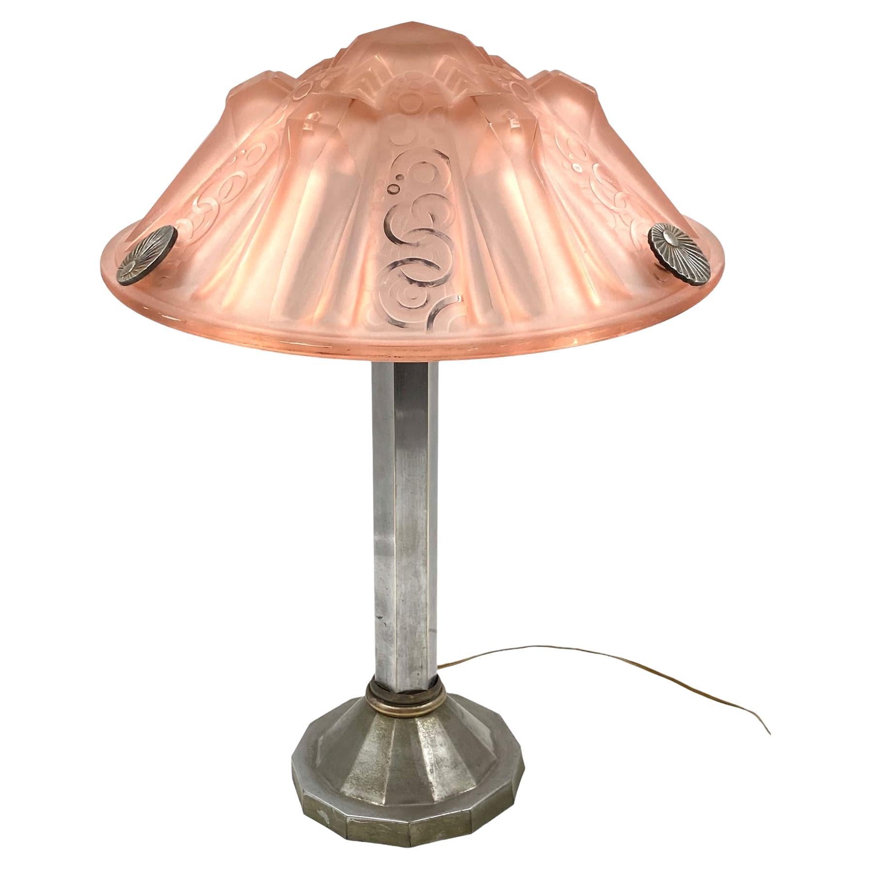 Large Art Deco Muller Freres Table Lamp with Geometric Motifs Design at ...