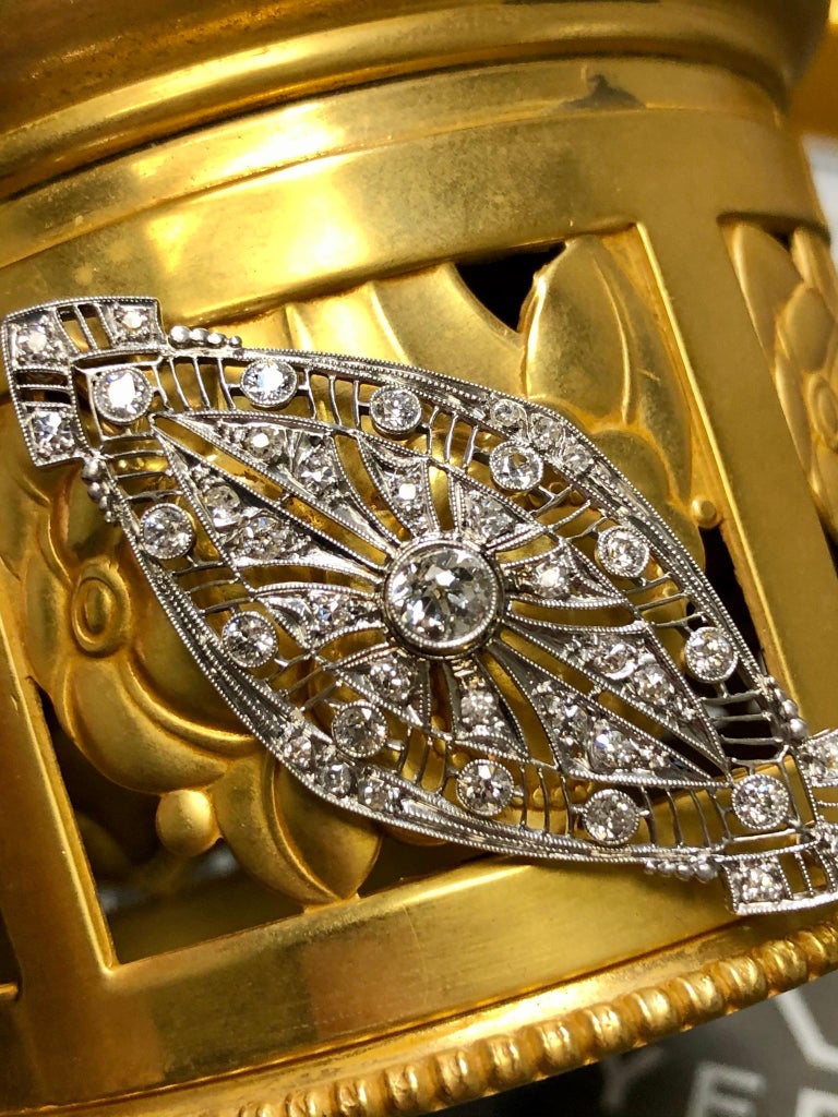 Art Deco Platinum 14k Diamond Marquise Brooch Pin Center 1.54cttw For ...
