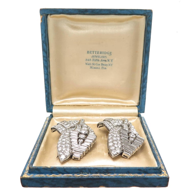 Art Deco Platinum and Diamond Dress Clips at 1stDibs