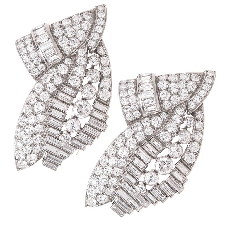 Art Deco Platinum and Diamond Dress Clips at 1stDibs