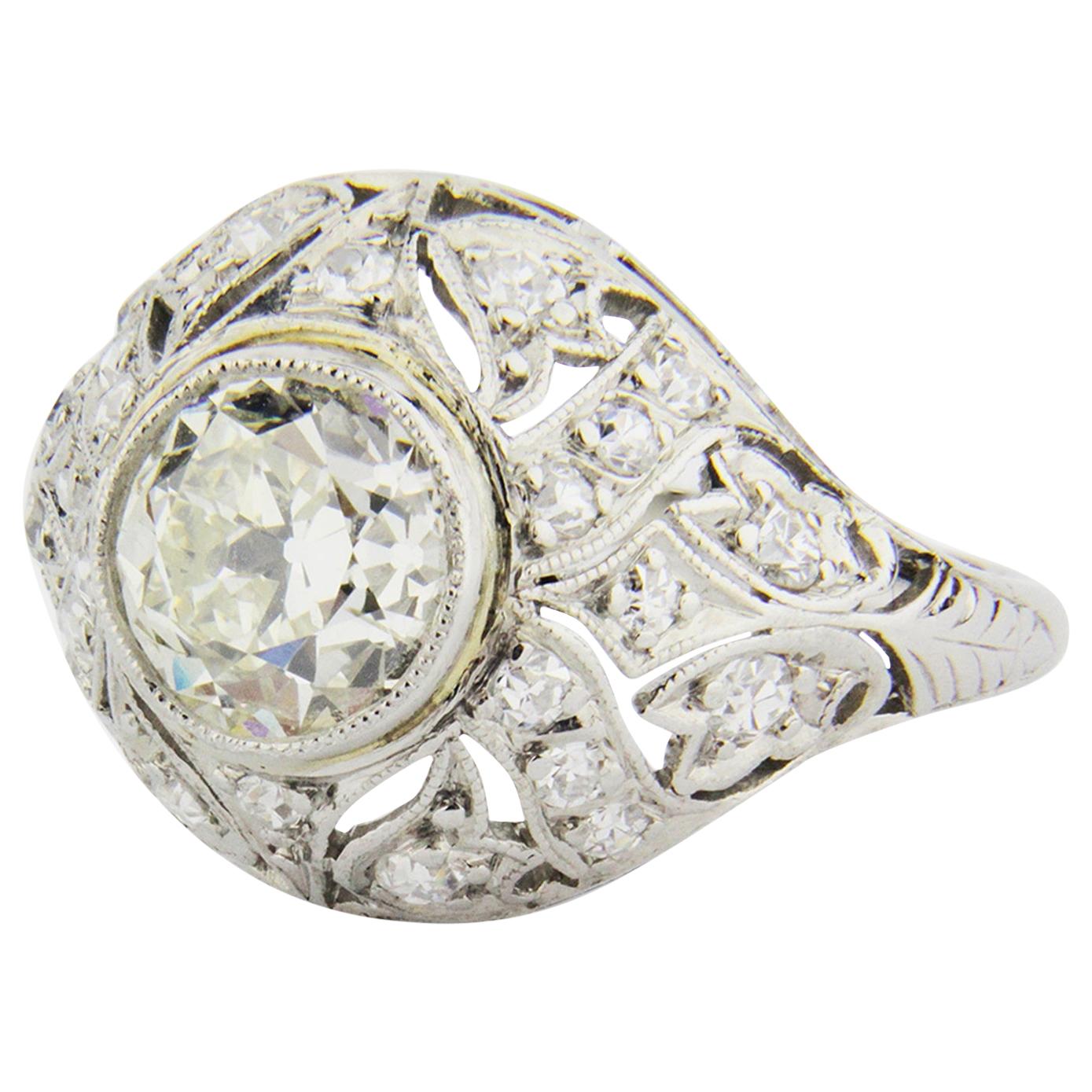 Art Deco Platinum and Diamond Ring For Sale at 1stDibs