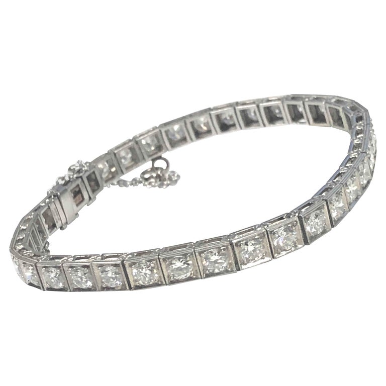 Art Deco Platinum and Diamond Straight Line Bracelet at 1stDibs