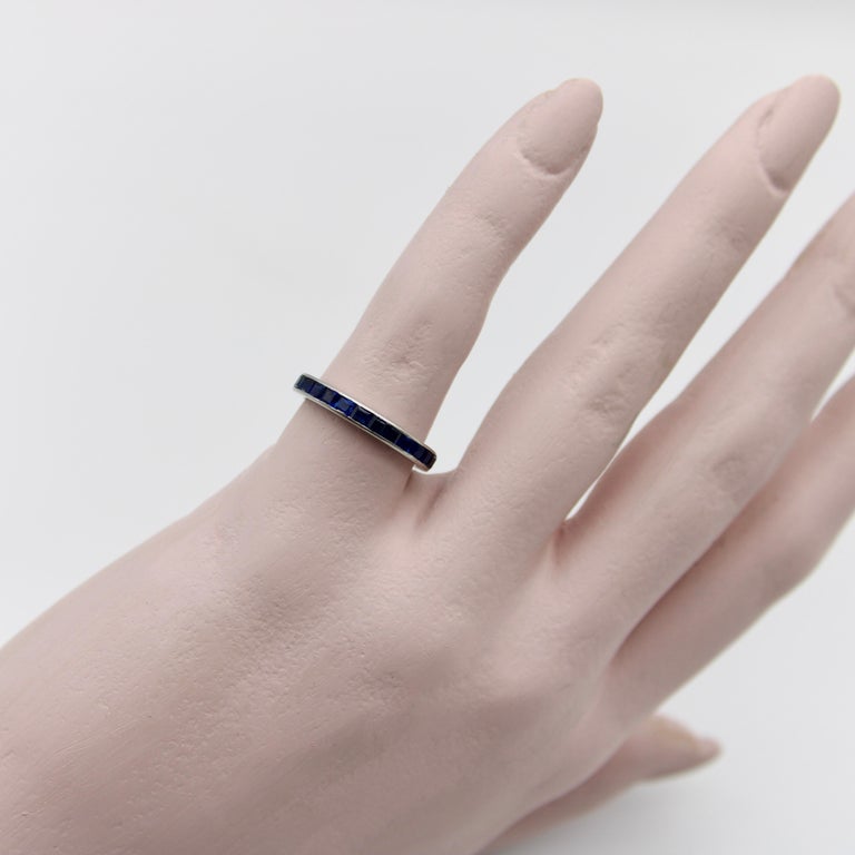 Art Deco Platinum and Square Cut Sapphire Band at 1stDibs