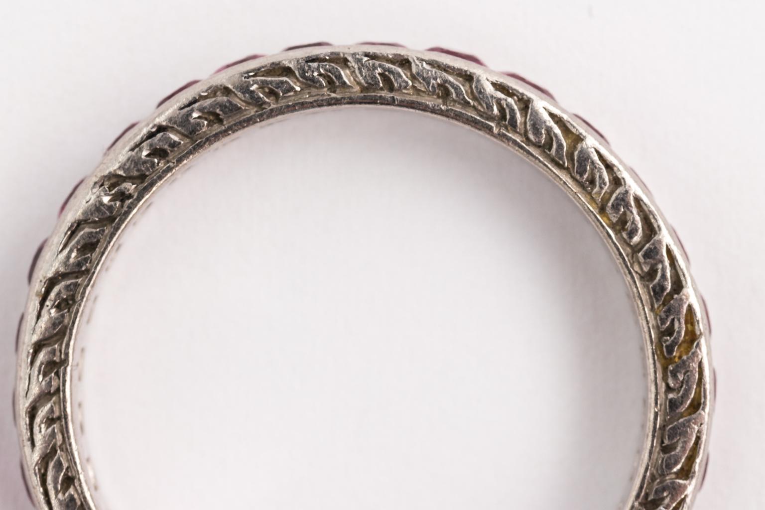 Art Deco Platinum Channel Set Ruby Eternity Ring Wedding Band at 1stDibs