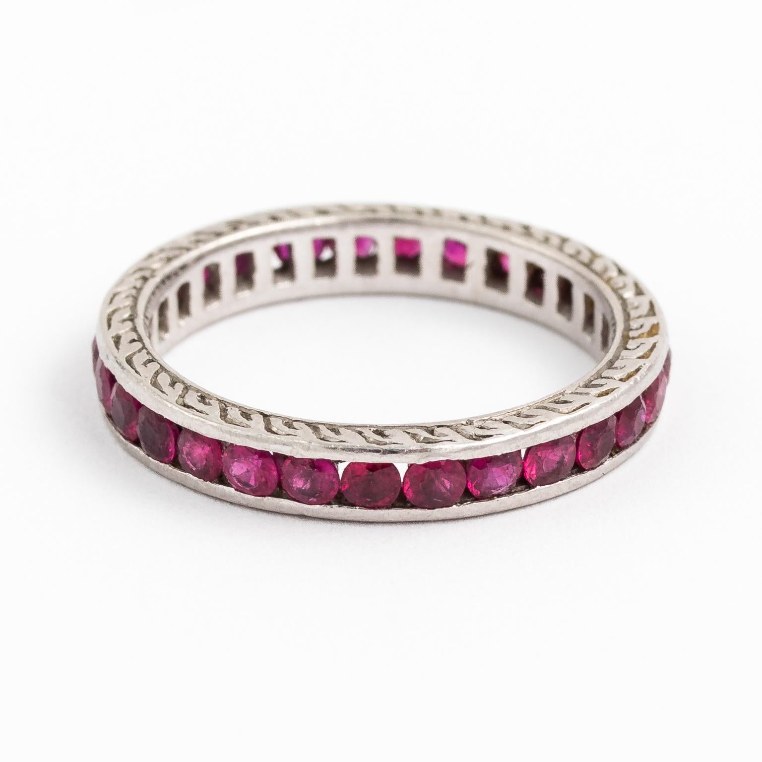Art Deco Platinum Channel Set Ruby Eternity Ring Wedding Band at 1stDibs