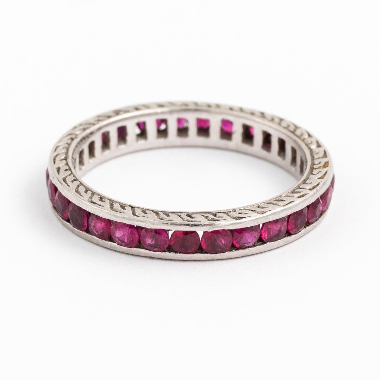 Art Deco Platinum Channel Set Ruby Eternity Ring Wedding Band at 1stDibs