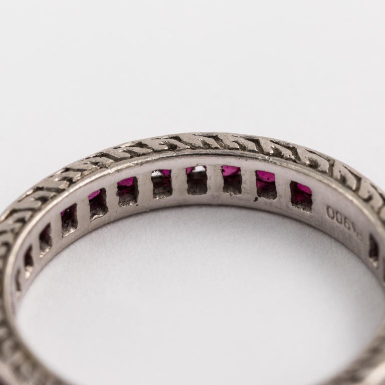 Art Deco Platinum Channel Set Ruby Eternity Ring Wedding Band at 1stDibs