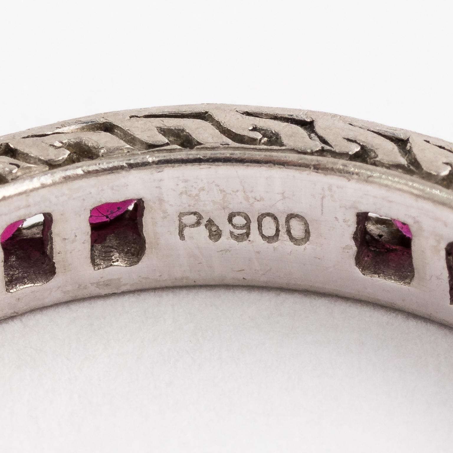 Art Deco Platinum Channel Set Ruby Eternity Ring Wedding Band at 1stDibs