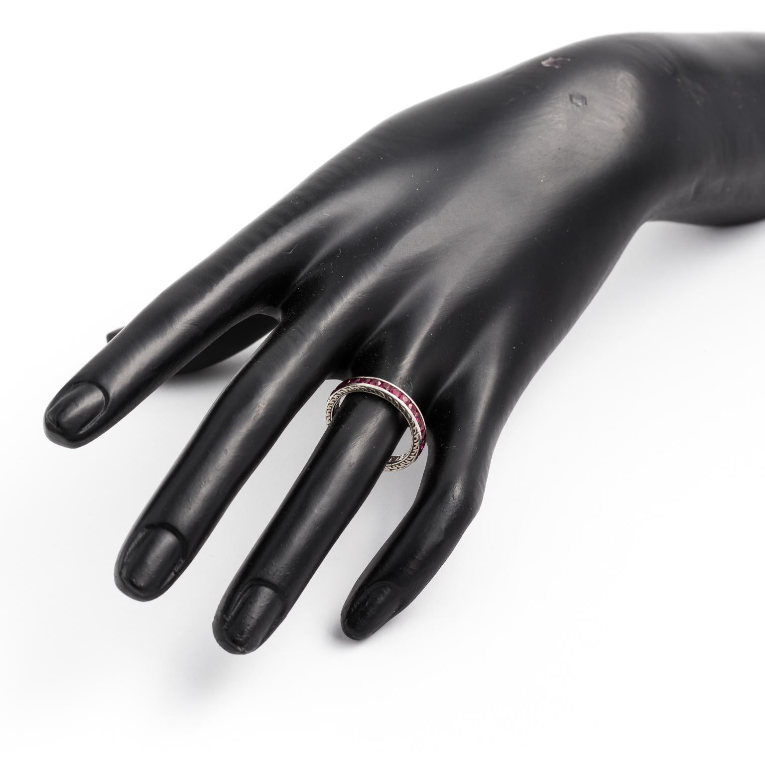 Art Deco Platinum Channel Set Ruby Eternity Ring Wedding Band at 1stDibs