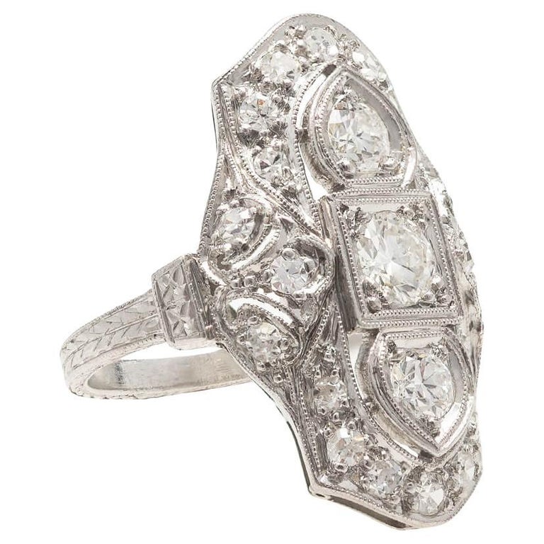 Art Deco Platinum Diamond Cocktail Ring 1.00+ Ctw For Sale at 1stDibs