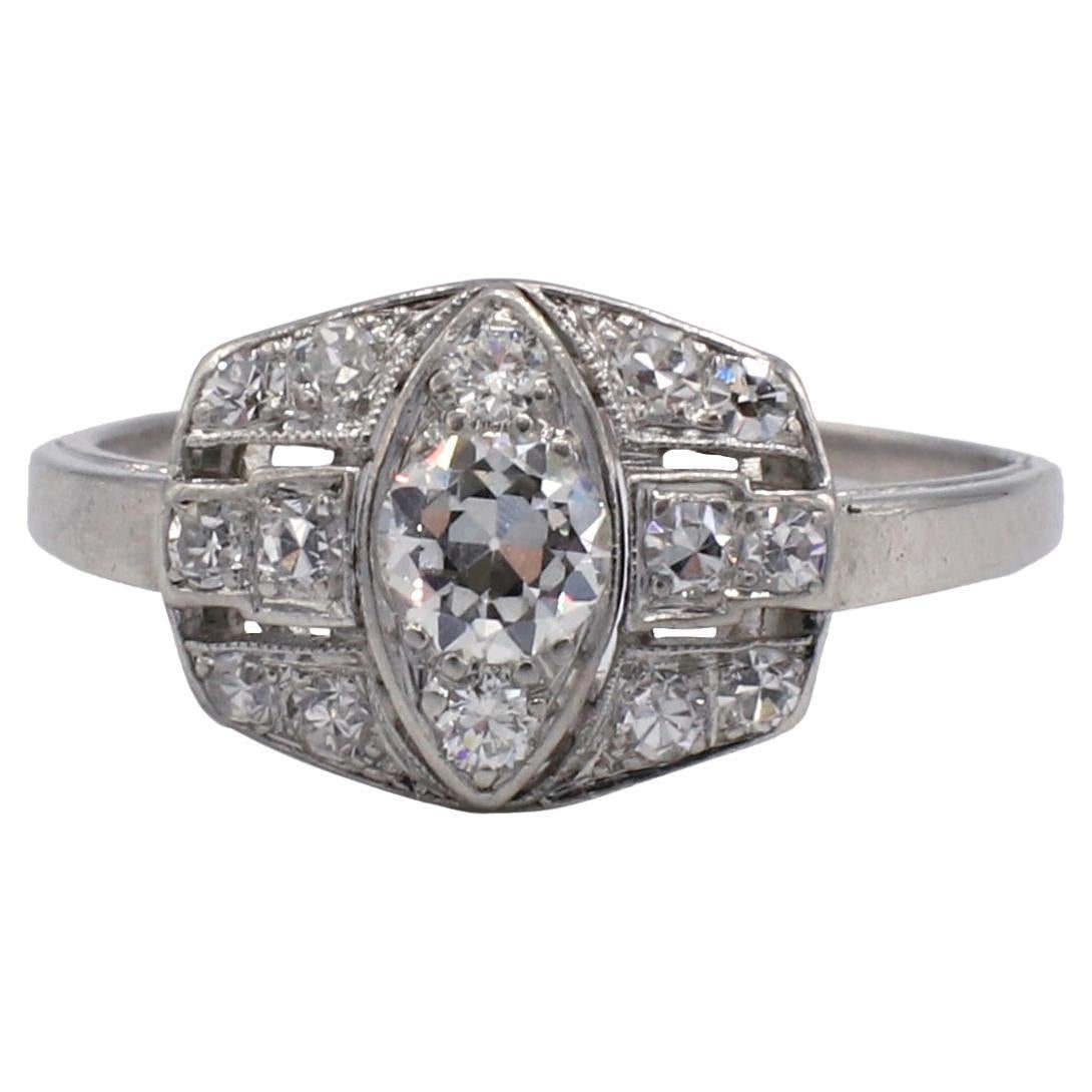 Art Deco Diamond Platinum Two-Stone Cocktail Ring For Sale at 1stDibs