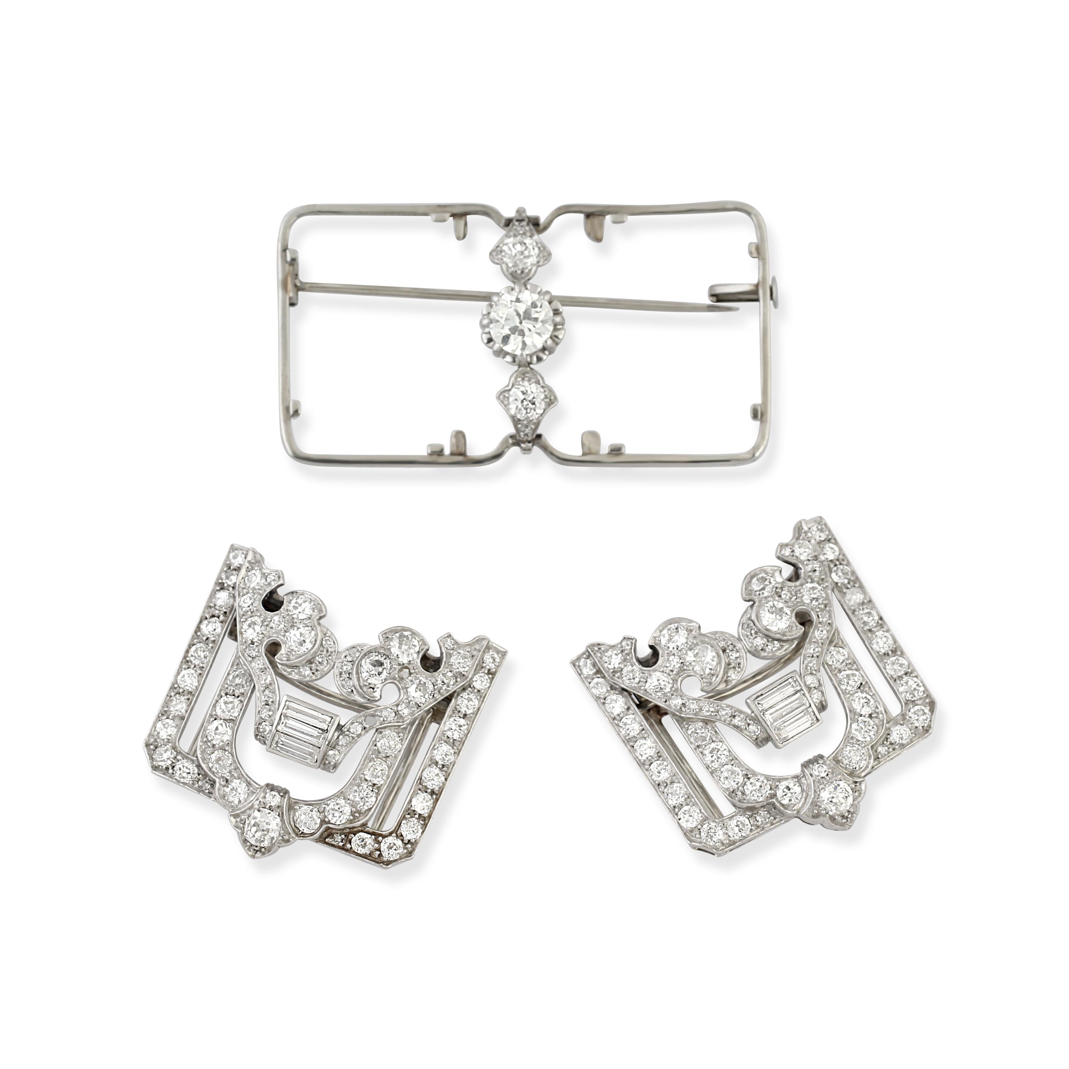 Art Deco Platinum and Diamond Double Clips For Sale at 1stDibs