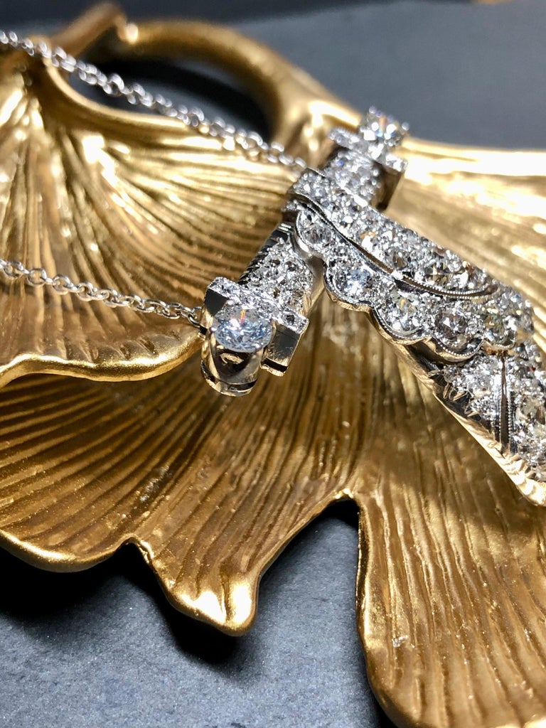 Art Deco Platinum Diamond Pendant For Sale at 1stDibs